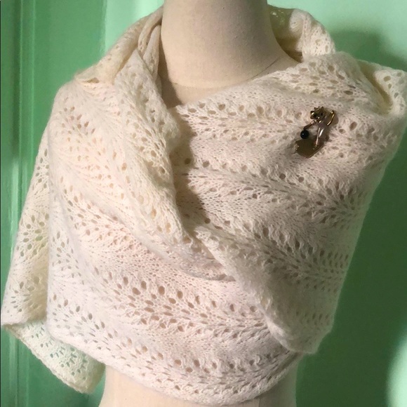 Accessories | Handmade Peacock Knitted Stunning Cream Angora Shawl ...